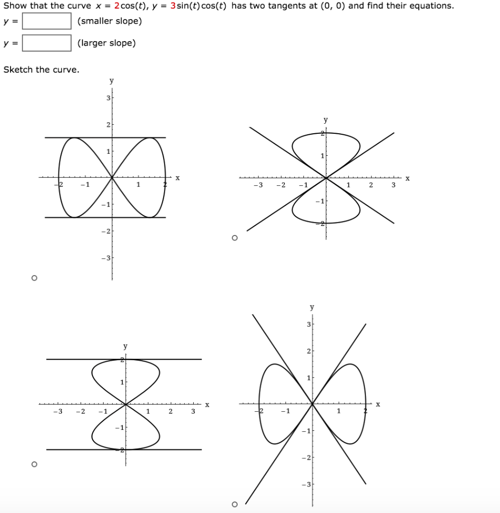 Solved Show that the curve x = 2cos(t), y = 3sin(t)cos(t) | Chegg.com