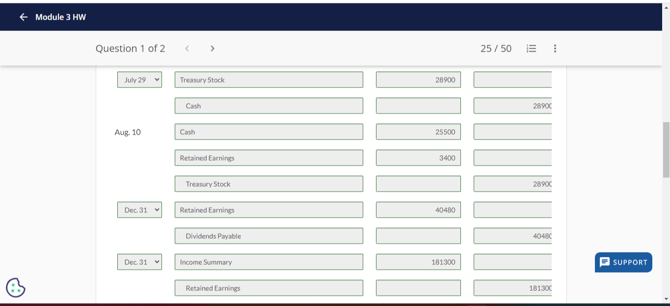 ← Module 3 HW Question 1 of 2 25/50 31≡ ! July 29 | Chegg.com