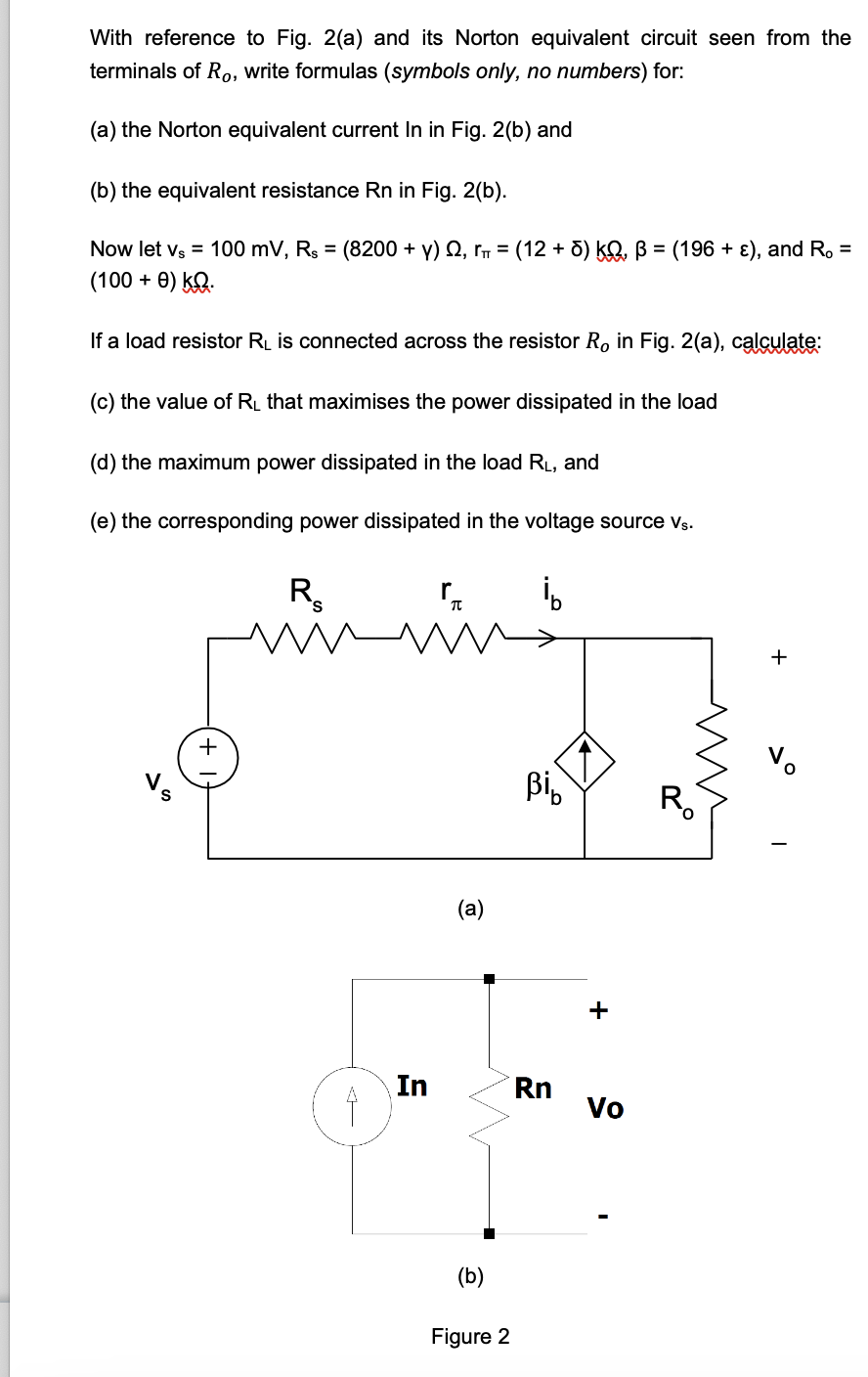 Solved With reference to Fig. 2(a) and its Norton equivalent | Chegg.com