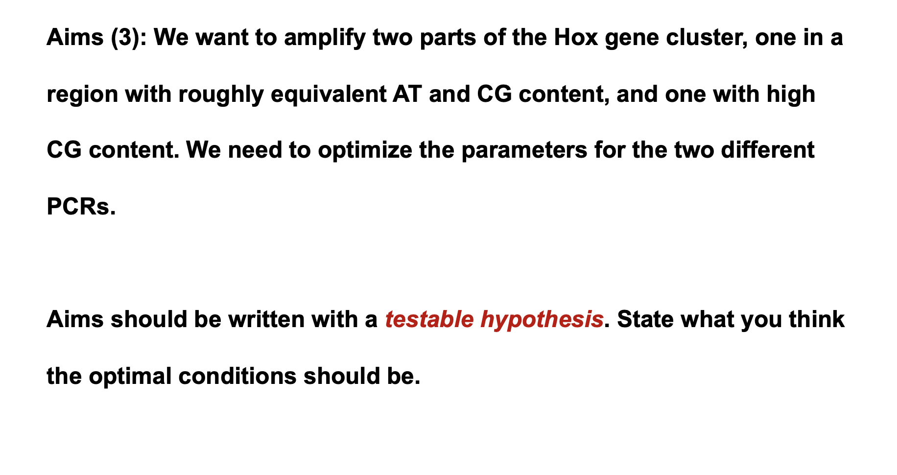Solved −Aims (3): We want to amplify two parts of the Hox | Chegg.com
