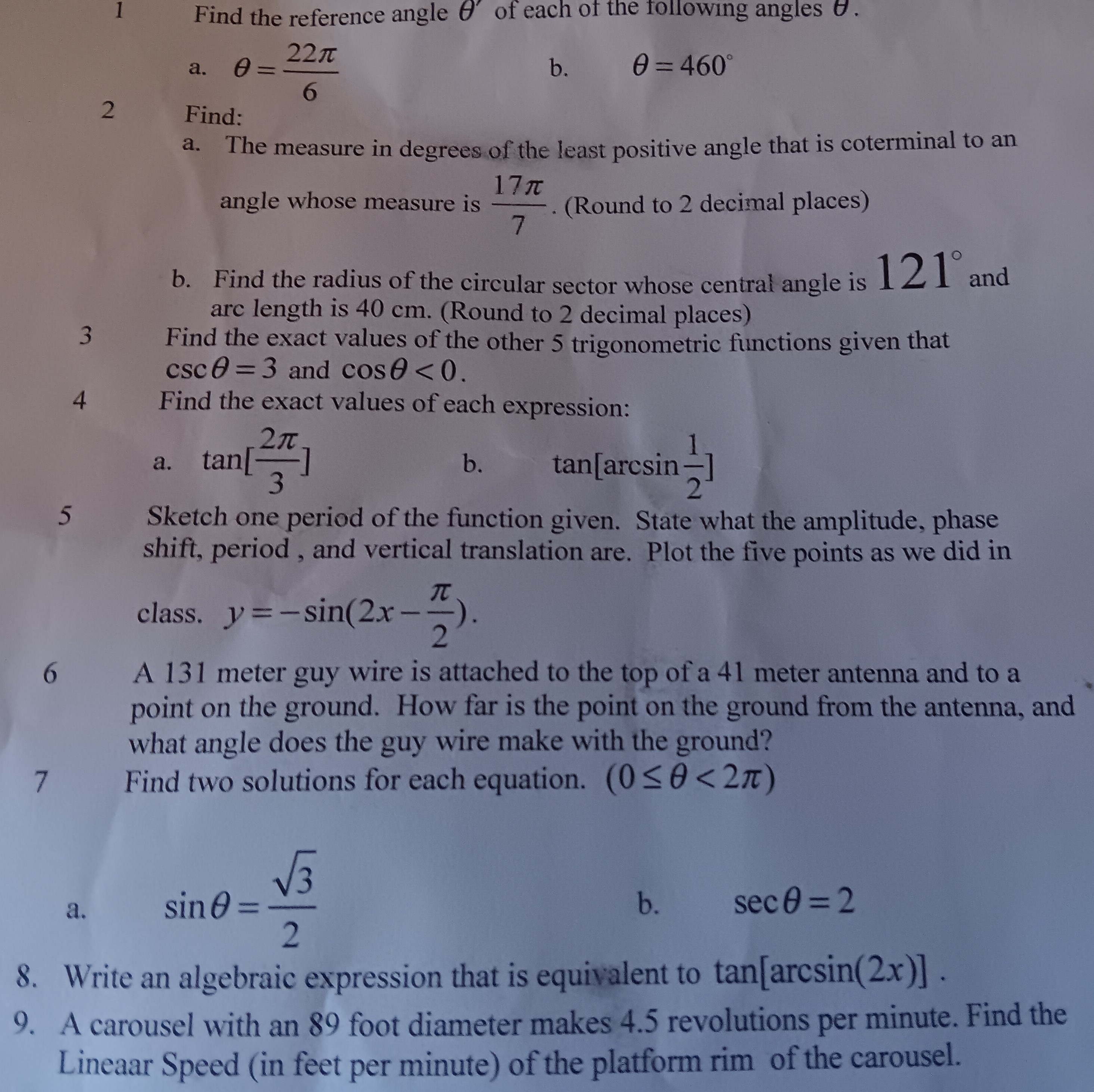 Solved a. θ=622π b. θ=460∘ 2 Find: a. The measure in degrees | Chegg.com