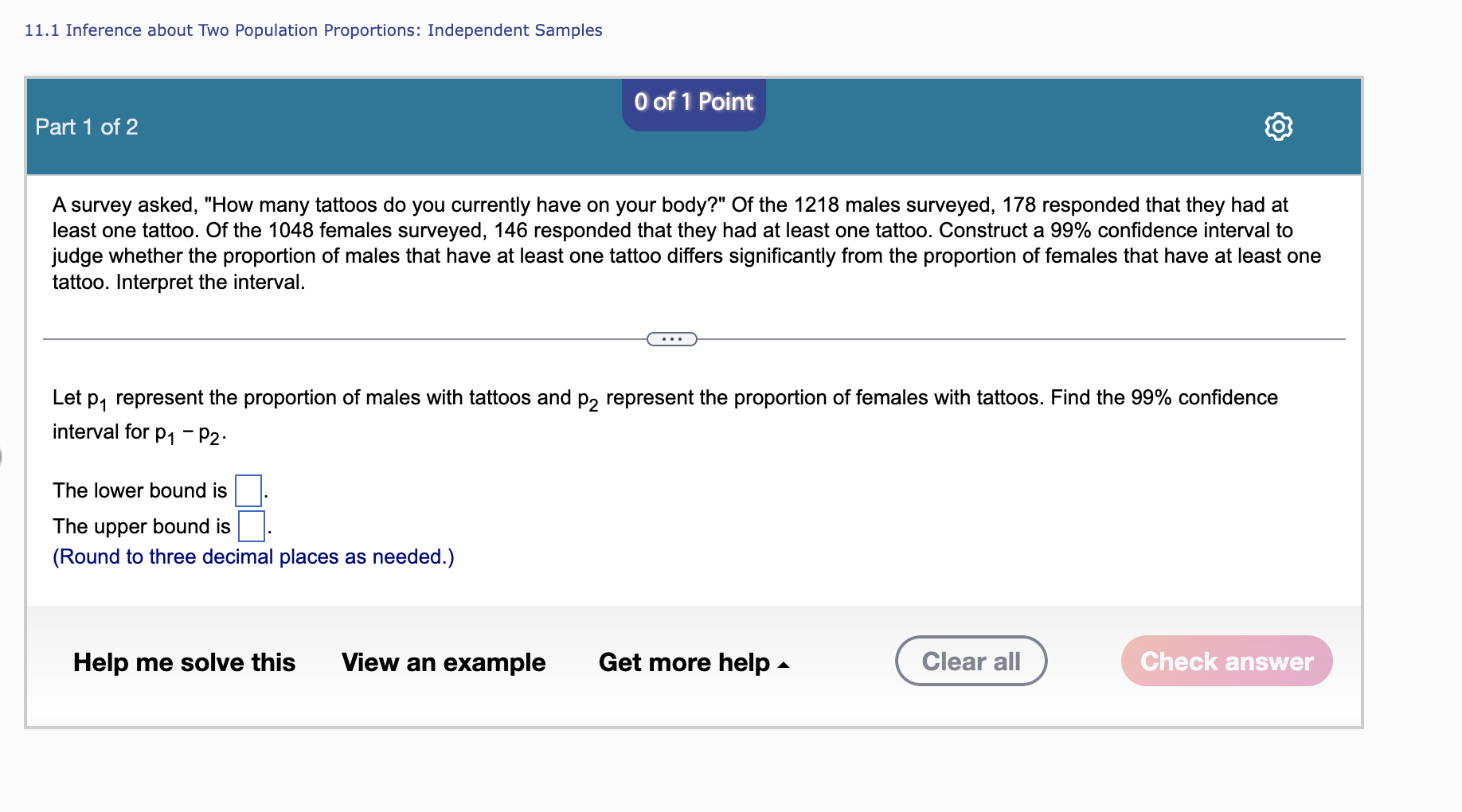 Solved 11.1 Inference about Two Population Proportions: | Chegg.com