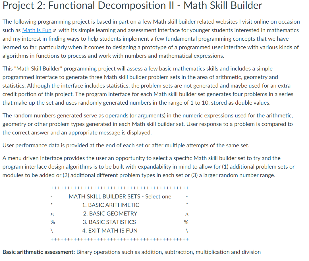 Solved Project 2: Functional Decomposition 11 - Math Skill | Chegg.com
