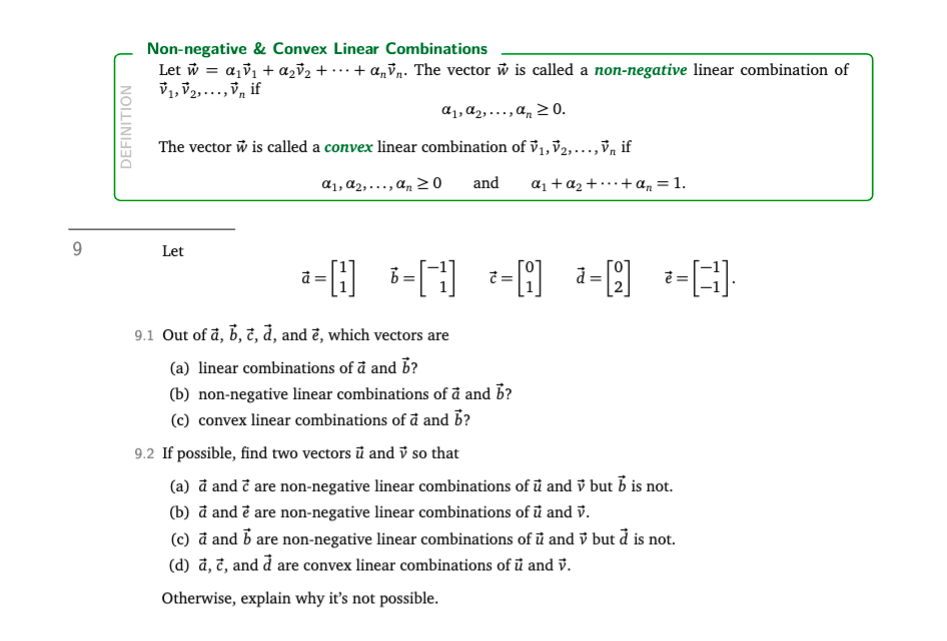 Solved Non-negative \& Convex Linear Combinations Let | Chegg.com