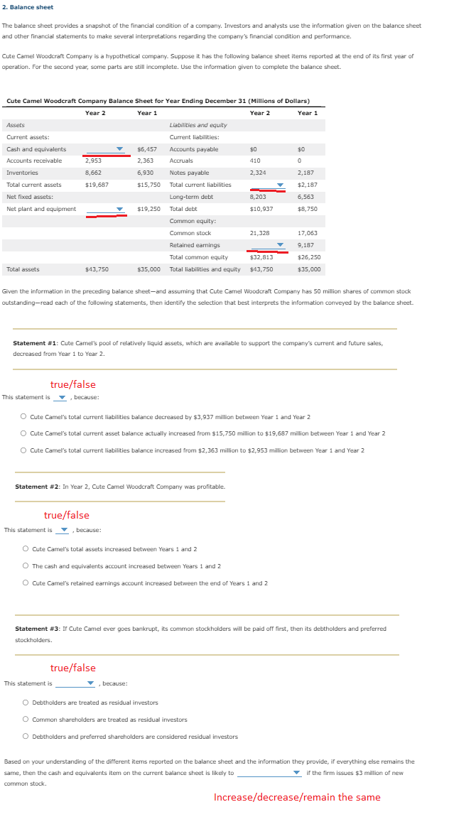 Solved 2. Balance sheet The balance sheet provides a | Chegg.com