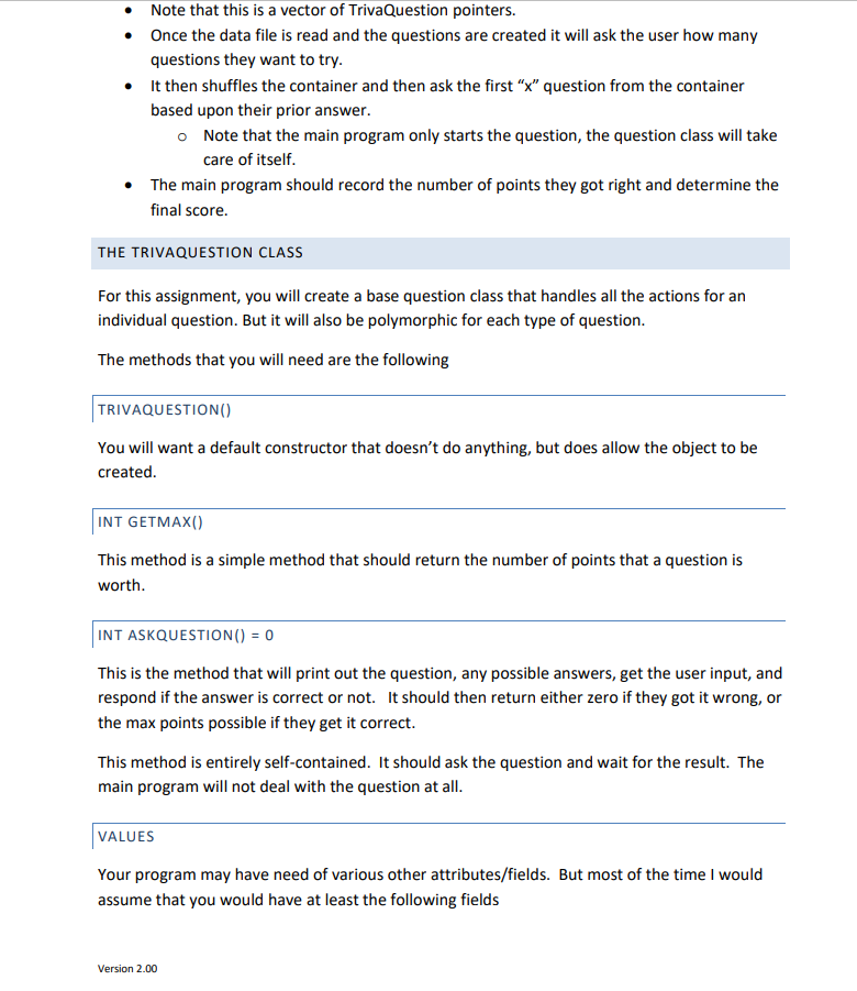 Solved CS132 - PROGRAMMING ASSIGNMENT POLYMORPHIC TRIVIA | Chegg.com