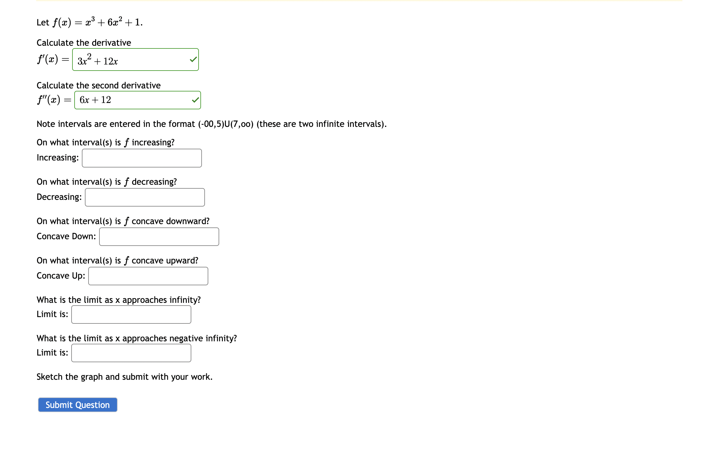 Solved Let f(x)=x3+6x2+1. Calculate the derivative f′(x)= | Chegg.com