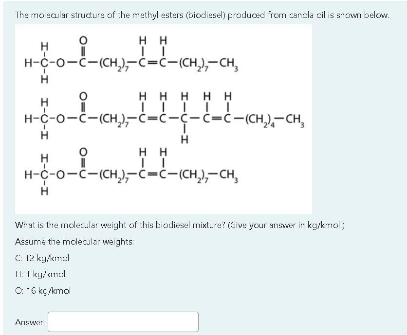 Solved The molecular structure of the methyl esters | Chegg.com