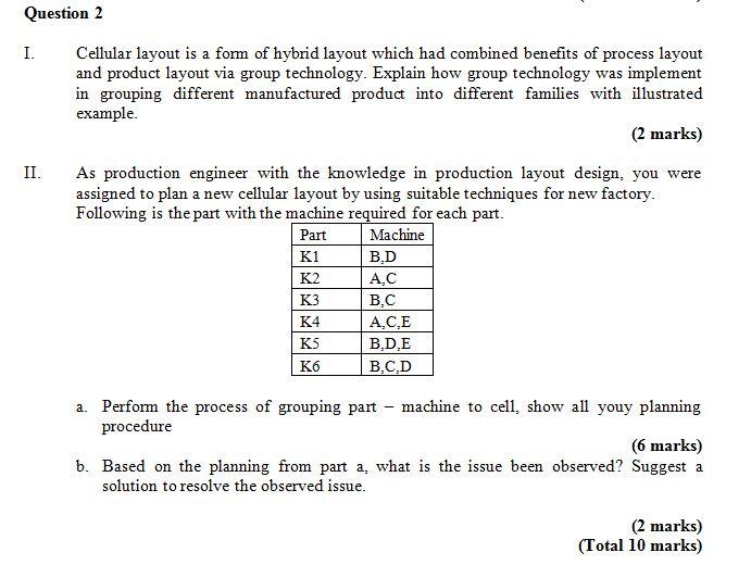 Solved Question 2 I. II. Cellular layout is a form of hybrid | Chegg.com