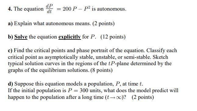 Solved The equation is autonomous. a) | Chegg.com