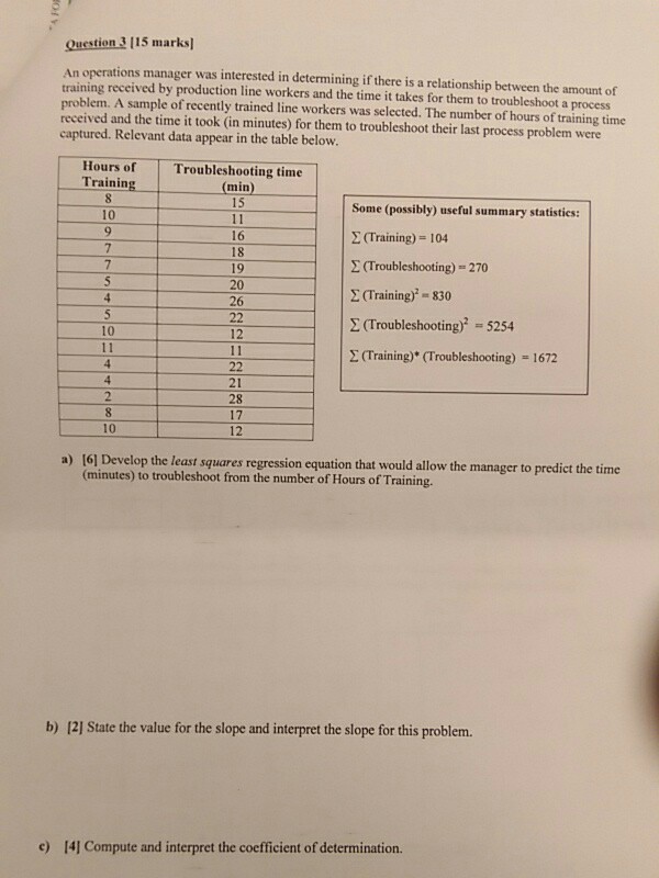 Solved Question 3 115 marks An operations manager was | Chegg.com
