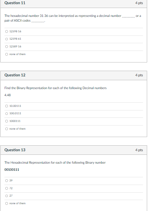 Solved The hexadecimal number 3136 can be interpreted as | Chegg.com