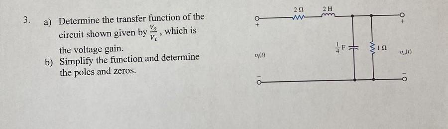Solved 3. a) Determine the transfer function of the circuit | Chegg.com