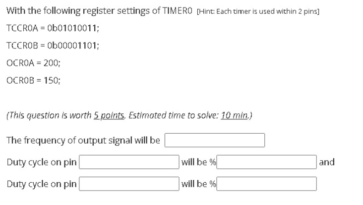 Solved With the following register settings of TIMERO [Hint: | Chegg.com