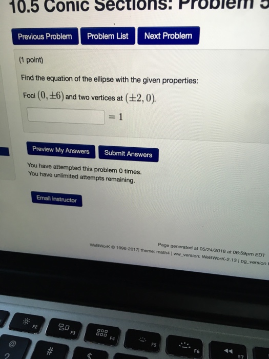 Solved 10.5 Conic Sections: Problem 7 Previous Problem | Chegg.com