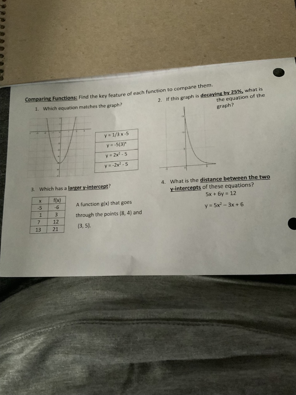 Solved Comparing Functions: Find the key feature of each | Chegg.com