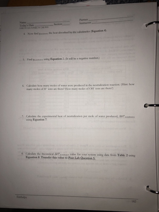 Solved Name Today's Date Partner Instructot Section Prelab | Chegg.com