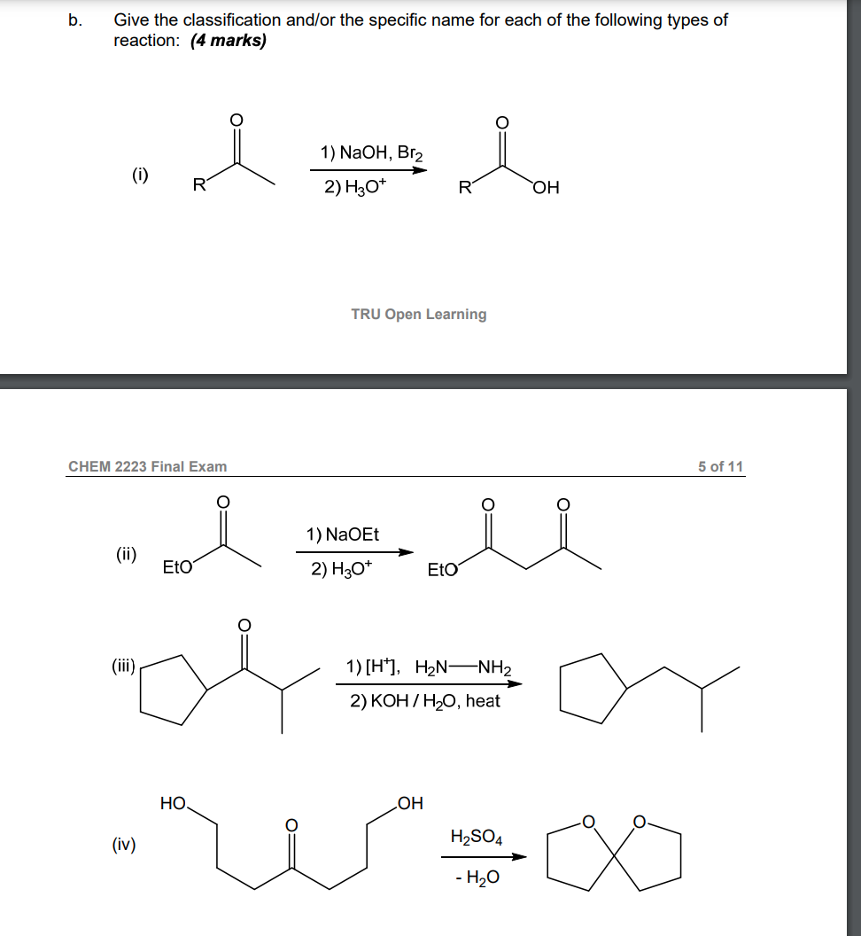 Solved Give the classification and/or the specific name for | Chegg.com