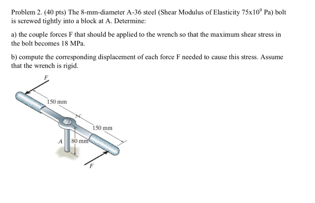 Solved Problem 2, (40 pts) The 8-mm-diameter A-36 steel | Chegg.com