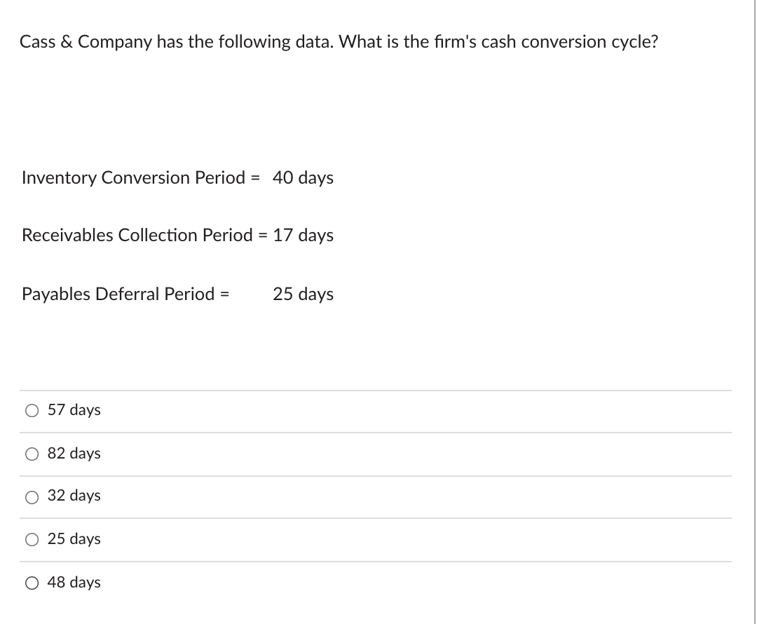 Solved Cass & Company has the following data. What is the | Chegg.com
