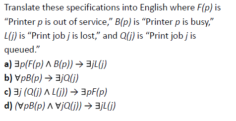 Solved Translate these specifications into English where | Chegg.com