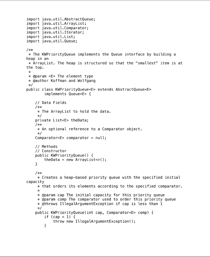 Solved How do I finish the PriorityQueue code attached. I | Chegg.com