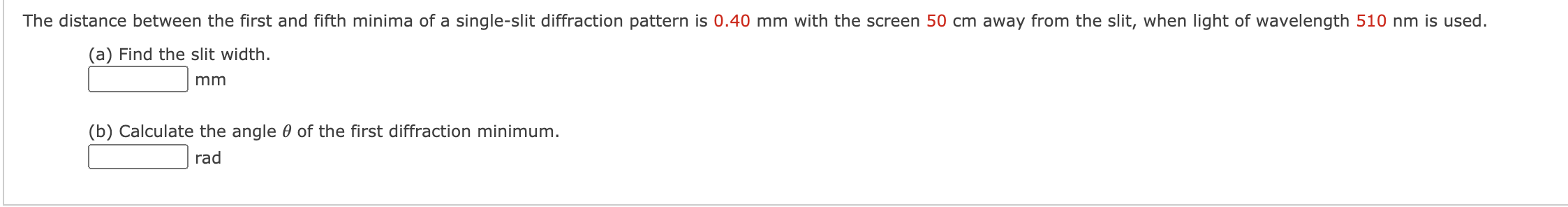 Solved The distance between the first and fifth minima of a | Chegg.com