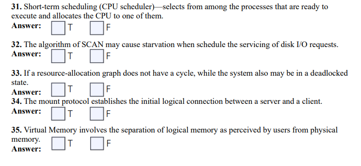 Solved 31. Short-term scheduling (CPU scheduler) -selects | Chegg.com