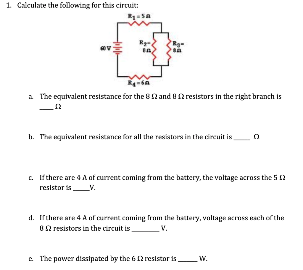 Solved 1. Calculate the following for this circuit: R1-5a R2 | Chegg.com