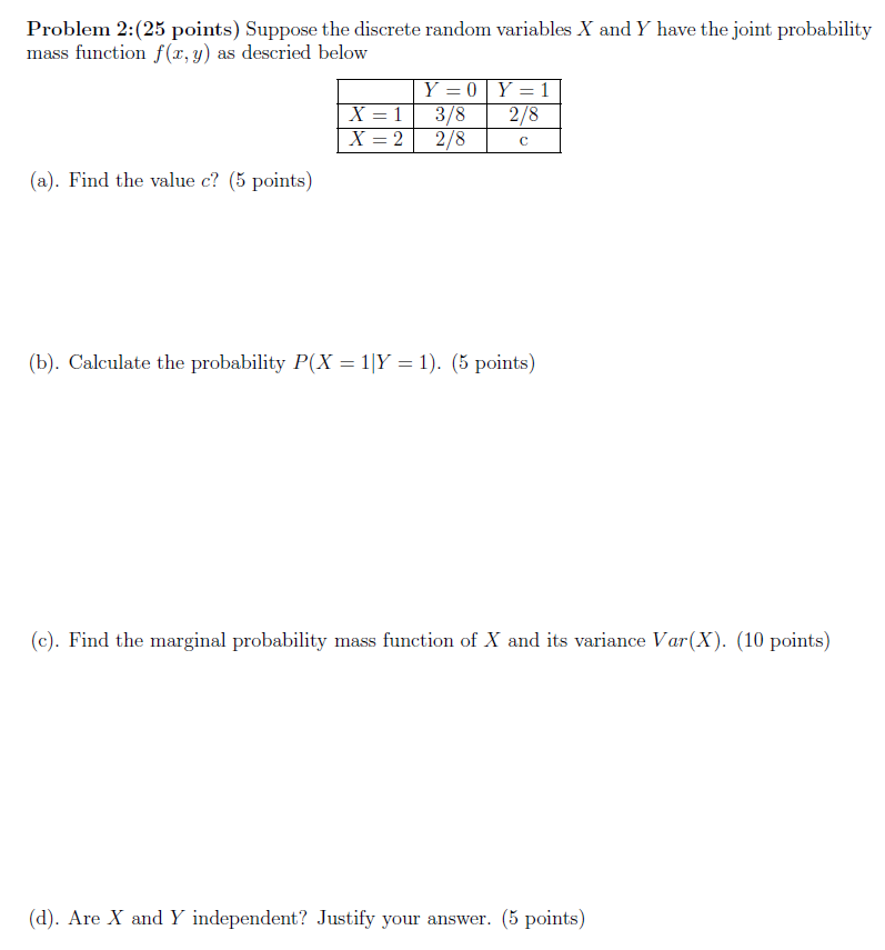 Solved Problem 2:25 points) Suppose the discrete random | Chegg.com