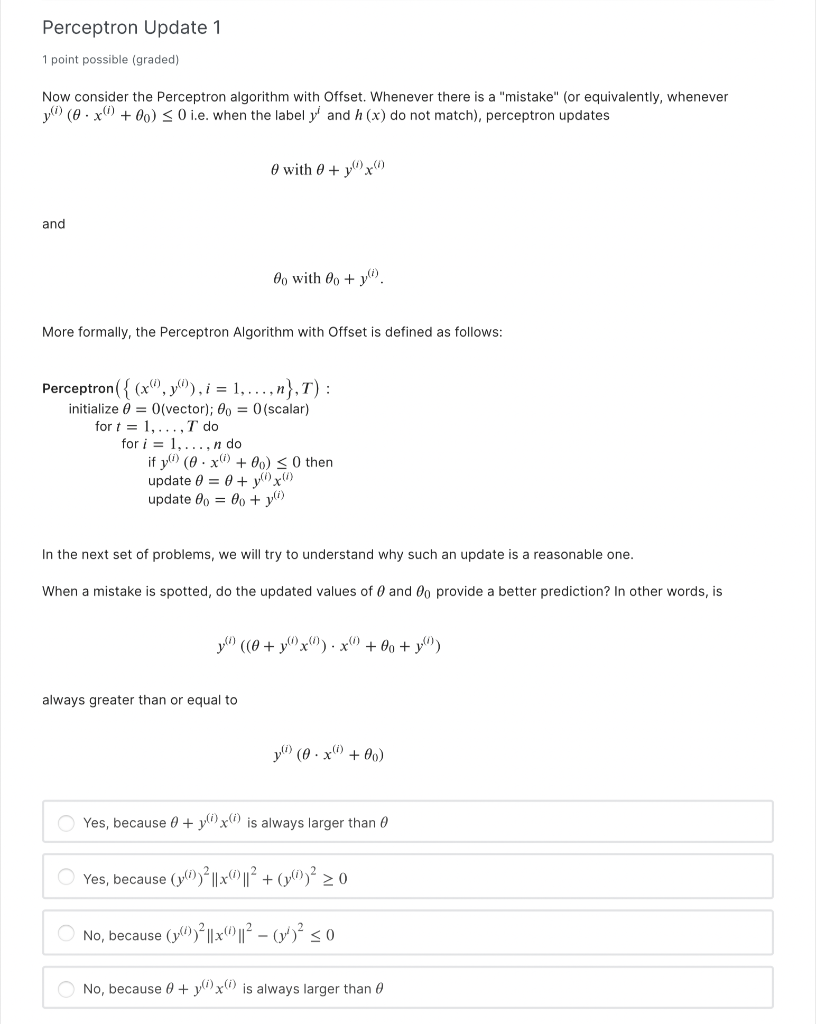 Solved Perceptron Update 1 1 Point Possible Graded Now 