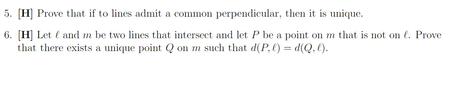 Solved 5. [H] Prove that if to lines admit a common | Chegg.com