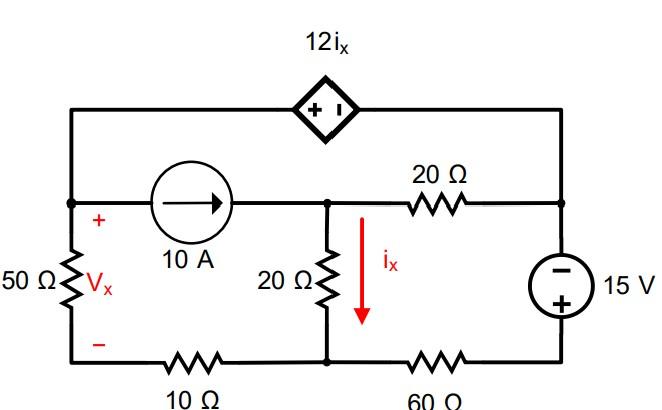 Solved 12ix X 20 Ω wn + 10A ix 50 Ω | Chegg.com