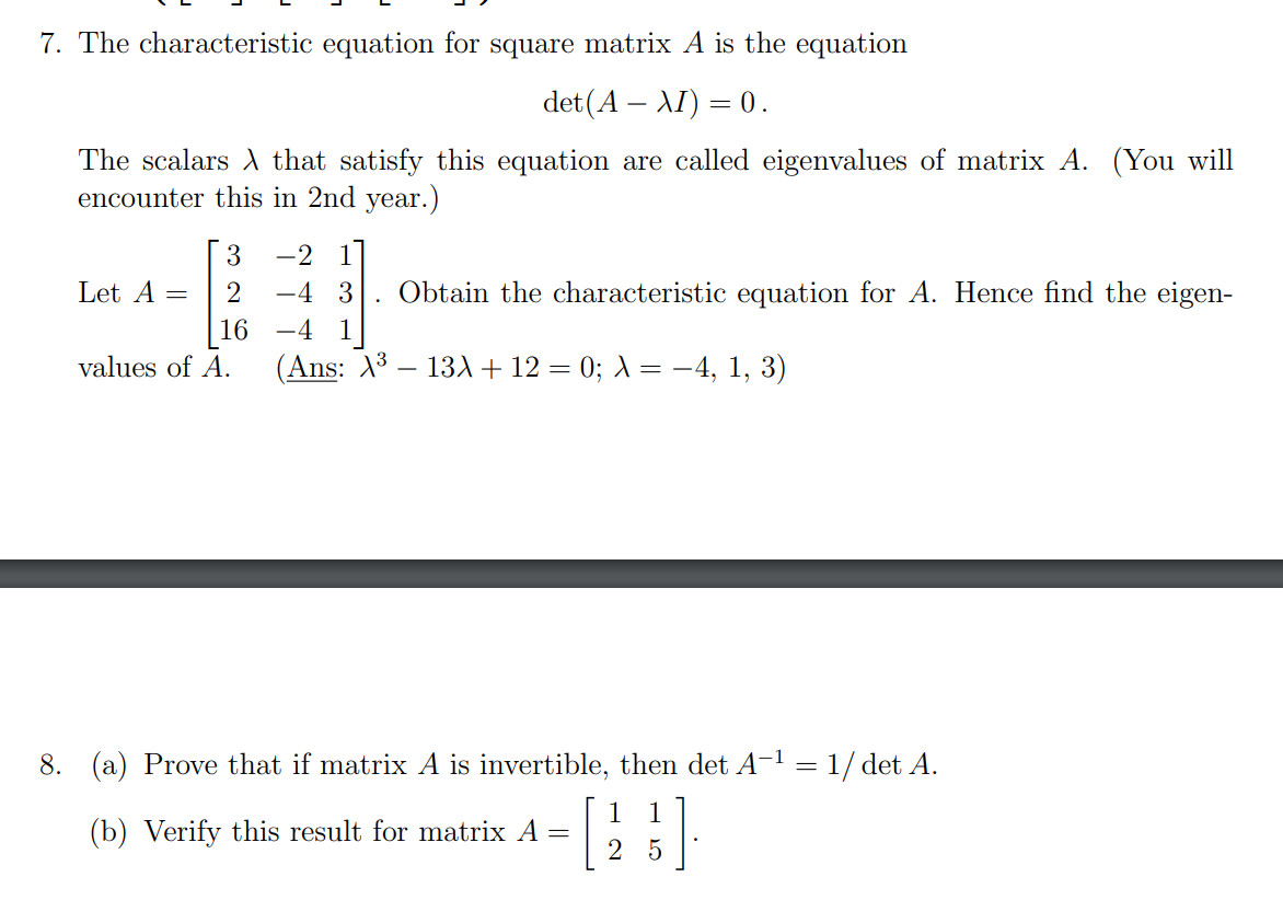 Solved 7. The characteristic equation for square matrix A is | Chegg.com