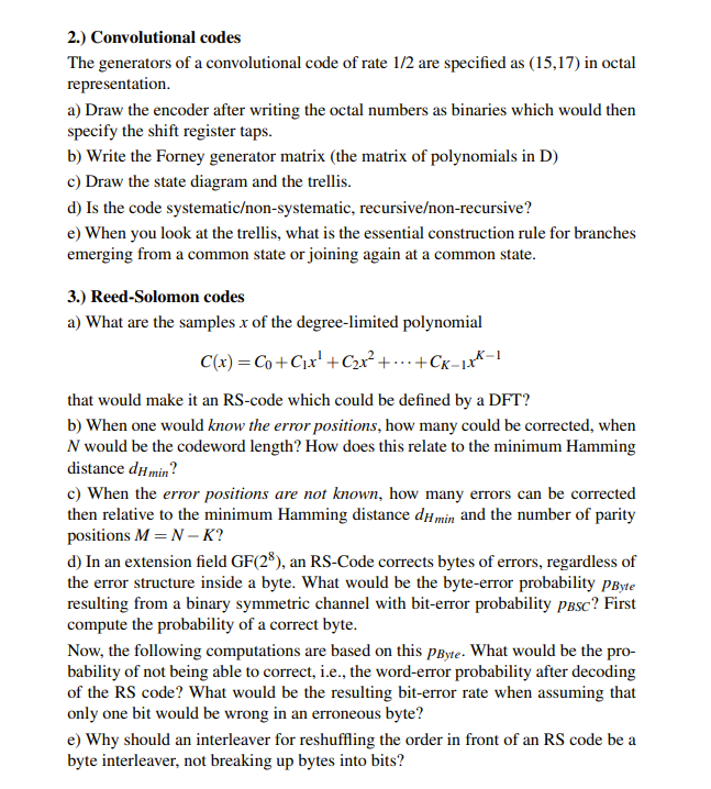 2.) Convolutional codes The generators of a | Chegg.com