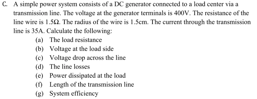 Solved C. A simple power system consists of a DC generator | Chegg.com