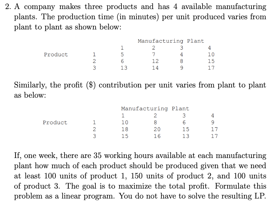 Solved A company makes three products and has 4 available | Chegg.com