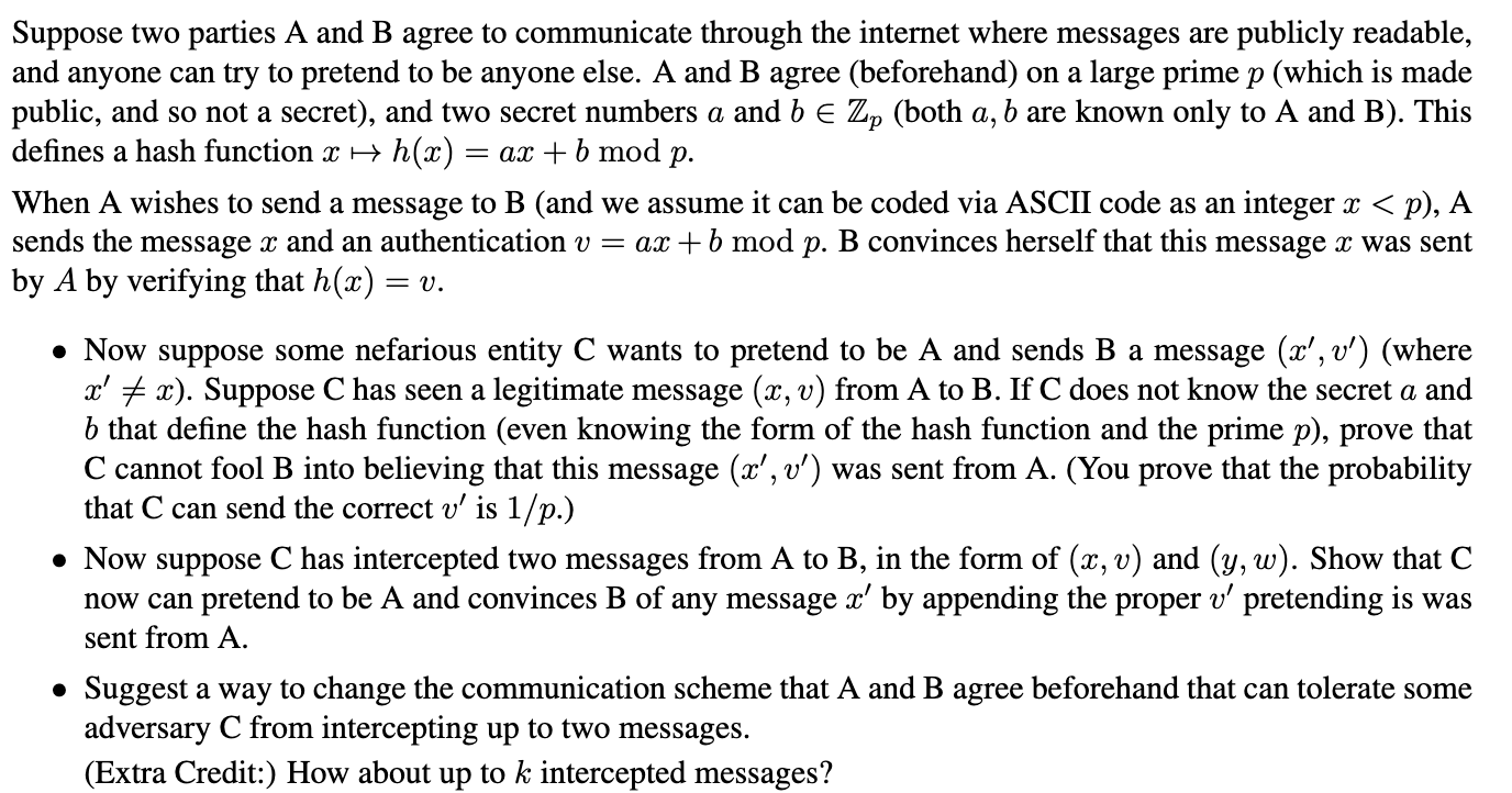 Solved Suppose two parties A and B agree to communicate | Chegg.com