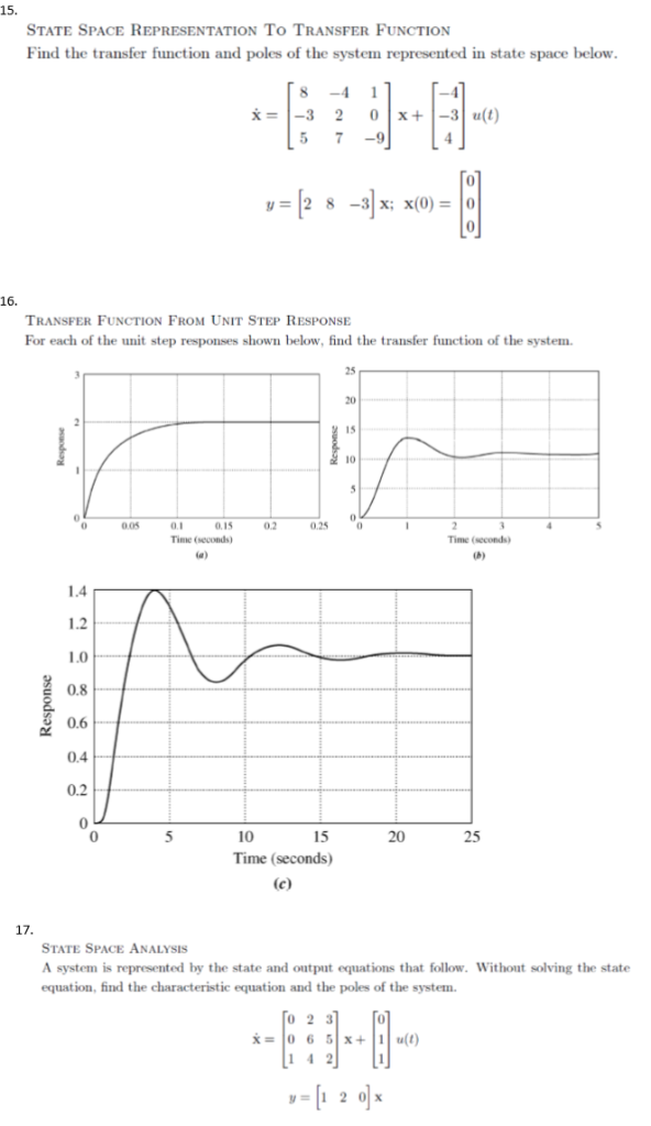 Solved 15. STATE SPACE REPRESENTATION To TRANSFER FUNCTION | Chegg.com