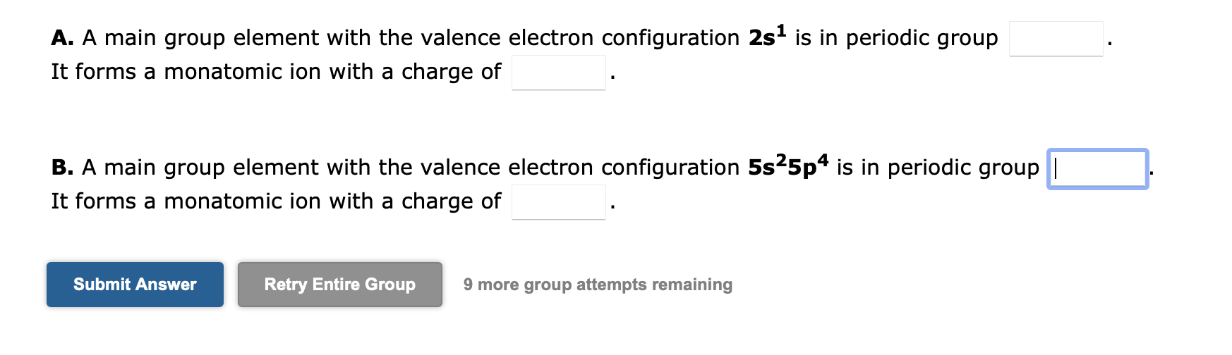 Solved A. A main group element with the valence electron | Chegg.com