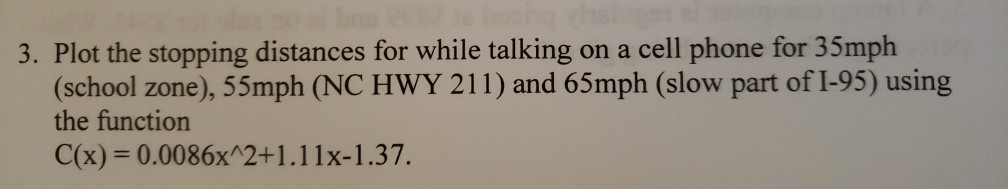 Solved 3. Plot the stopping distances for while talking on a | Chegg.com
