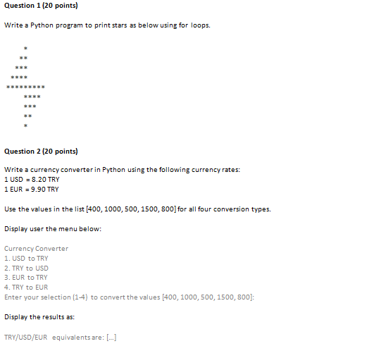 Solved Question 1 (20 points) Write a Python program to | Chegg.com