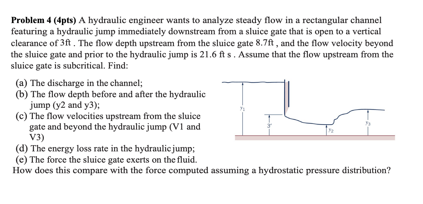 Solved Problem 4 (4pts) ﻿A hydraulic engineer wants to | Chegg.com