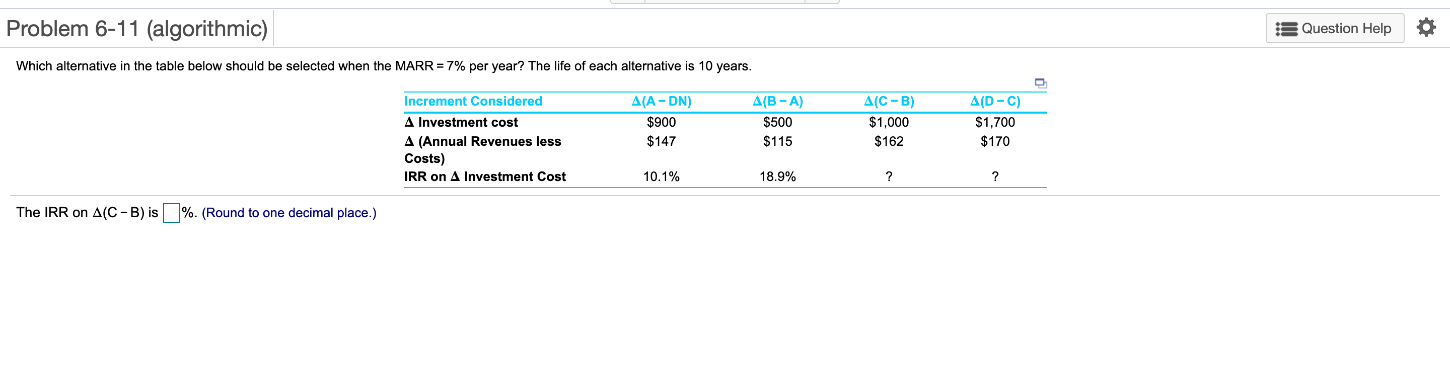 Solved Problem 6-11 (algorithmic) Question Help Which | Chegg.com