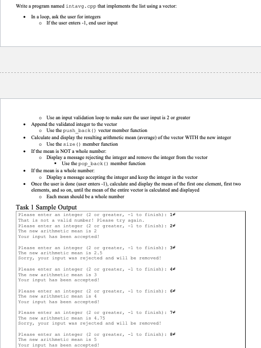 Solved Write a program named intavg.cpp that implements the | Chegg.com