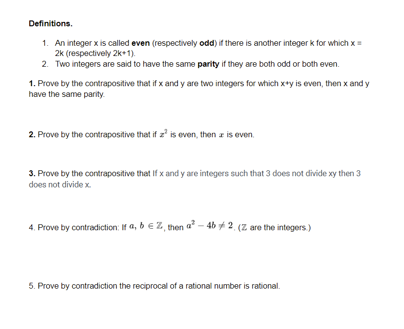Solved Definitions. 1. An integer x is called even | Chegg.com