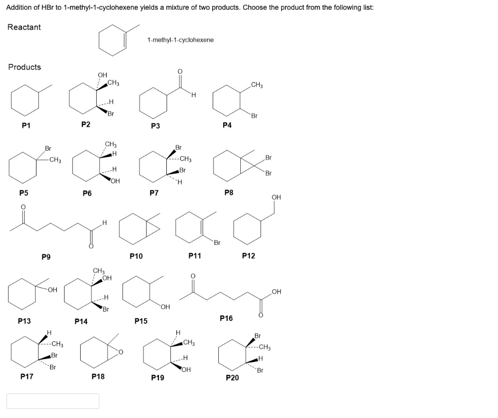Solved Addition of HBr to 1-methyl-1-cyclohexene yields a | Chegg.com