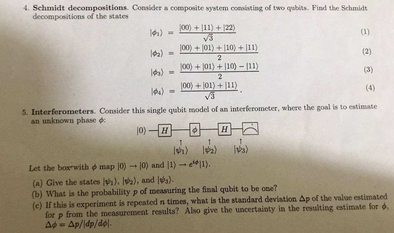 Solved 4. Schmidt decompositions. Consider a composite | Chegg.com