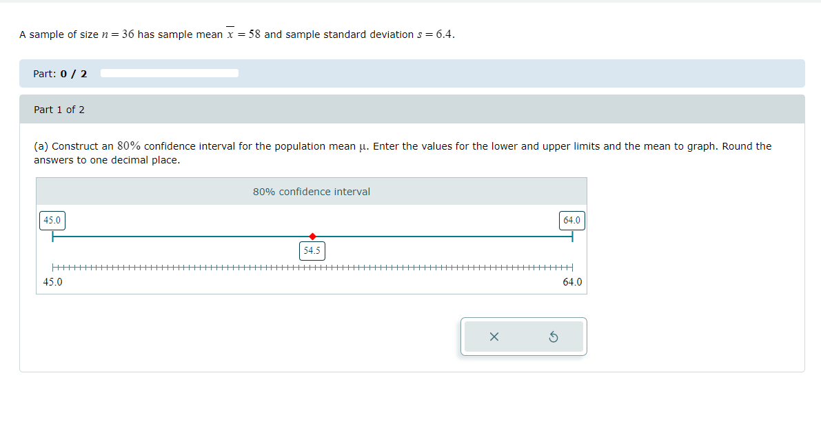 Solved A sample of size n=36 has sample mean xˉ=58 and | Chegg.com