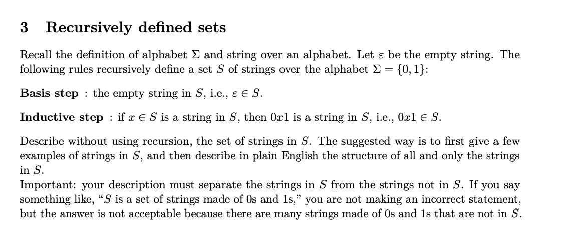 Solved 3 Recursively defined sets Recall the definition of | Chegg.com